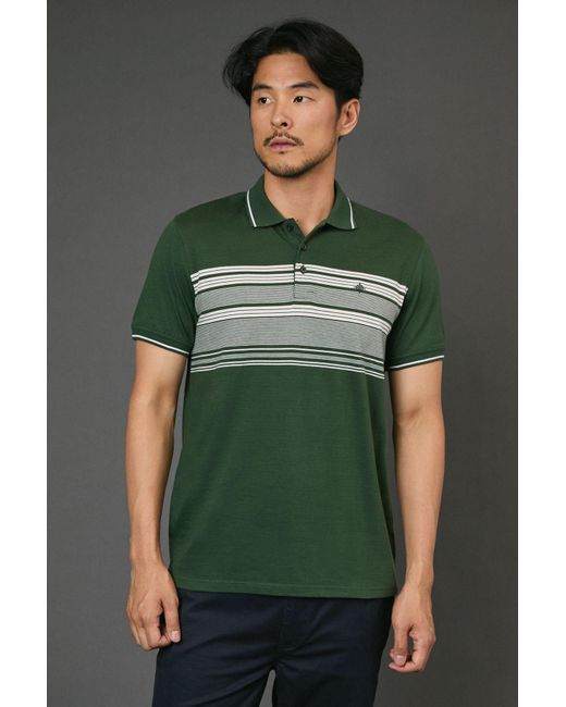 MAINE Engineered Stripe Polo Shirt Cotton in Green for Men | Lyst UK