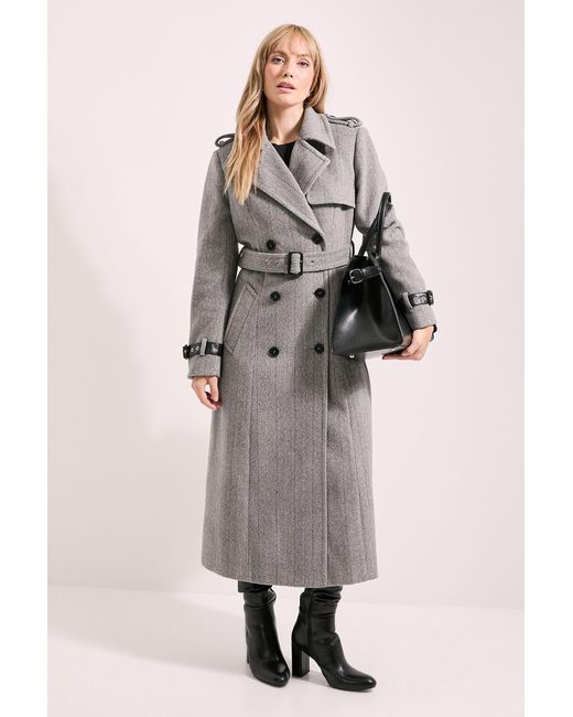 Wallis Principles By Check Trench Coat in Grey | Lyst UK