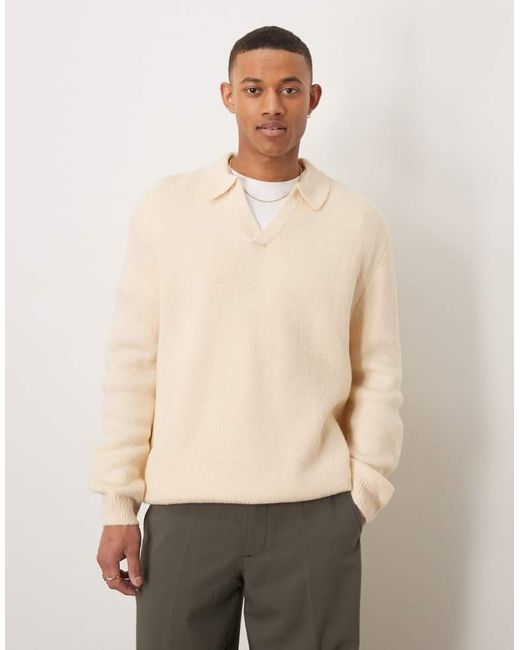 ASOS Oversized Brushed Knitted Notch Polo in Natural for Men | Lyst UK