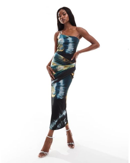 ASOS Mesh Cowl Trim Maxi Dress in Blue | Lyst UK
