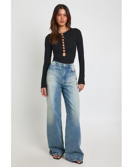 Boohoo Keyhole Detailed Long Sleeve Top With Ring Trims in Blue | Lyst UK