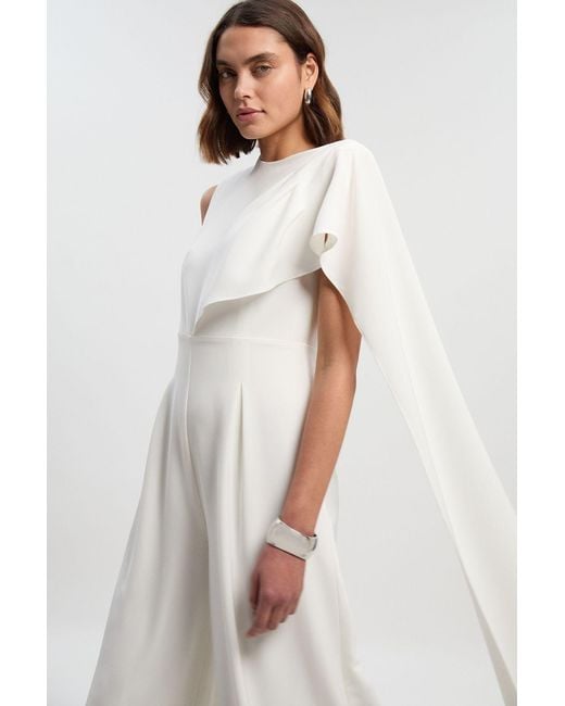 Karen Millen Tailored Drape Cape Wide Leg Jumpsuit in White | Lyst UK