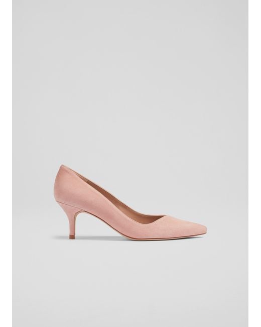 LK Bennett Farah Pink Suede Asymmetric Kitten Heel Courts | Lyst UK