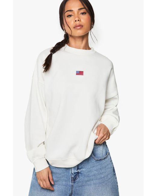 Boohoo Usa Flag Embroidered Oversized Sweatshirt in White | Lyst UK