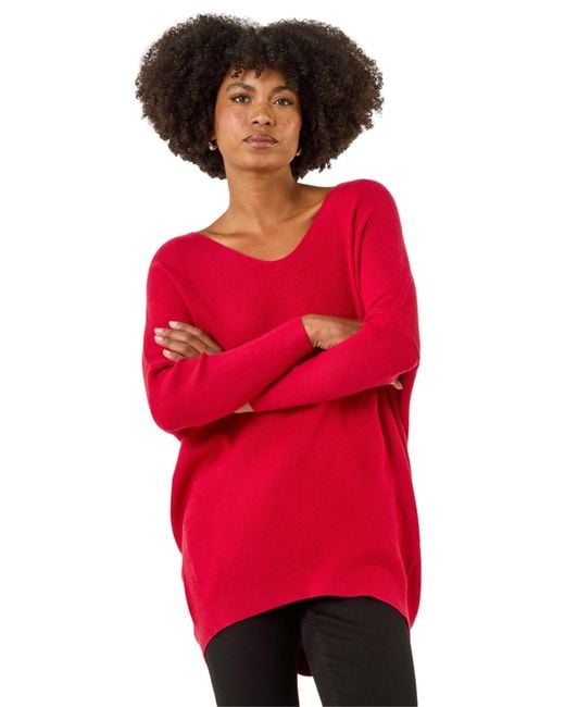 Roman Animal Print Eyelet Back Knit Jumper in Red | Lyst UK