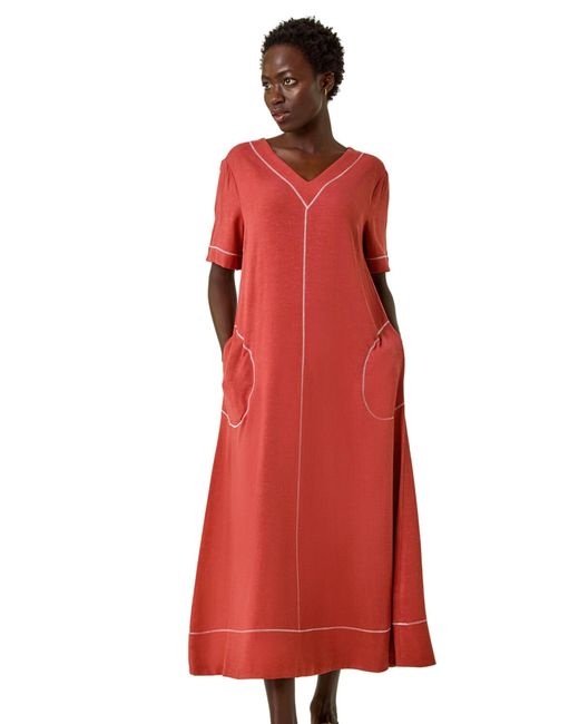 Roman Contrast Stitch Woven Dress in Red | Lyst UK