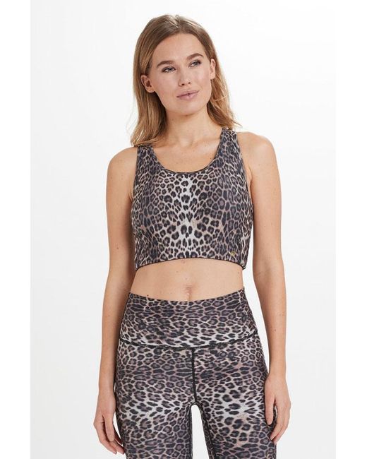 Sosandar India Leopard Print Racerback Sports Bra in Grey | Lyst UK