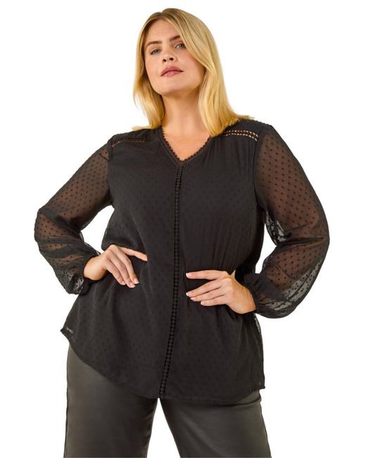 Roman Curve Textured V-Neck Top in Black | Lyst UK