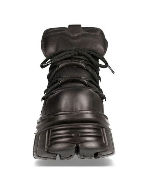 New Rock 106N-S52 Tower Shoes Metallic Leather Biker Punk Gothic Boots in Black | Lyst UK