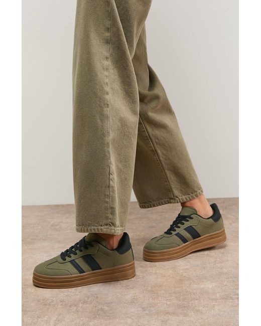 Oasis Isla Faux Suede Lace Up Platform Trainers in Green | Lyst UK
