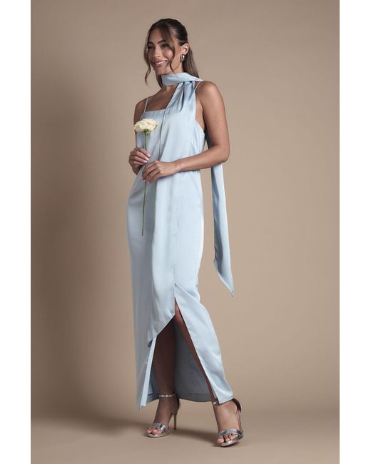 Oasis Strappy Satin Maxi Bridesmaid Dress With Scarf in Blue | Lyst UK