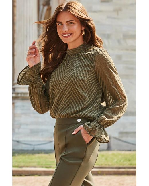 Sosandar Khaki Textured Chevron Blouse in Green | Lyst UK