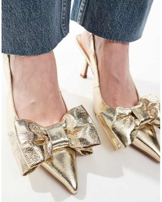 ASOS Wide Fit Sapphire Bow Detail Mid Heeled Shoes in Blue | Lyst UK