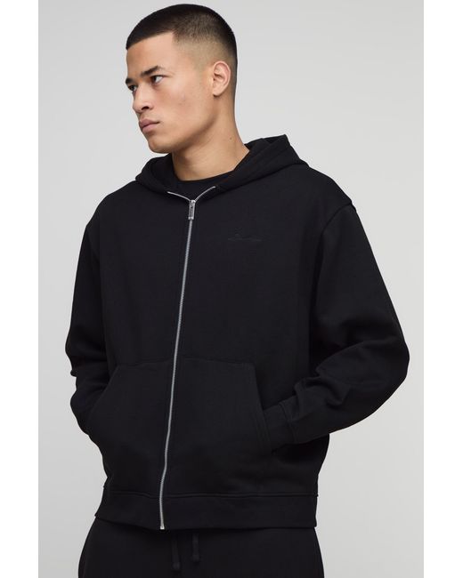 BoohooMAN Basic Bm Signature Oversized Zip Through Hoodie in Black for ...