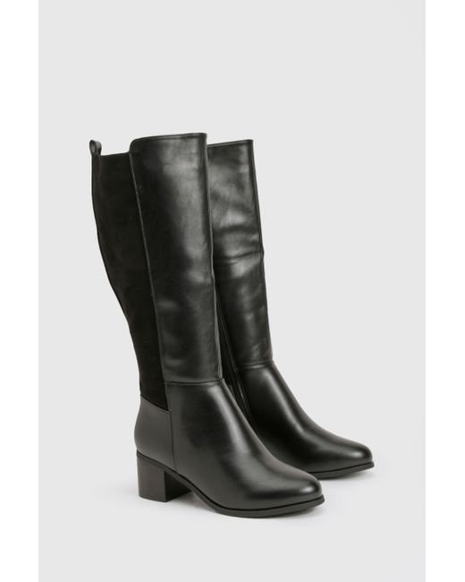 Boohoo Wide Fit Stretch Panel Knee High Boots in Black | Lyst UK