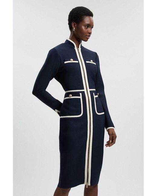 Karen Millen Figure Form Bandage Knit Piping Detail Military Midi Dress ...