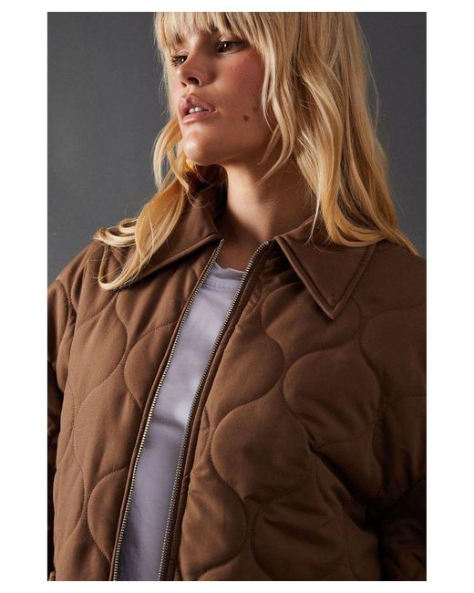 Warehouse Onion Quilted Jacket in Brown | Lyst UK