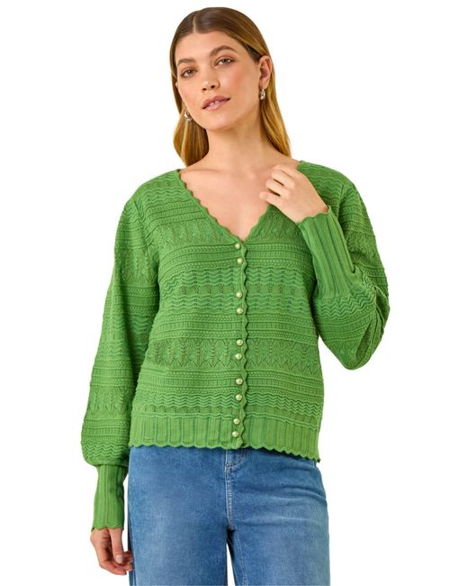Roman Ribbed Button Up Knit Cardigan in Green | Lyst UK