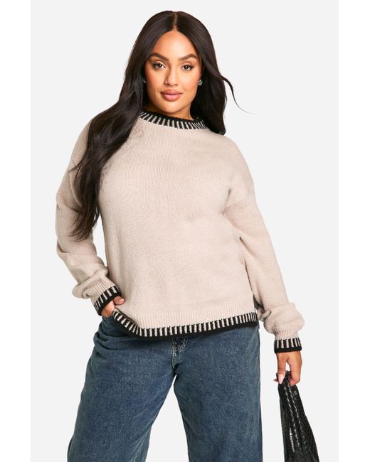 Boohoo Plus Premium Contrast Trim Sweater in Blue | Lyst UK