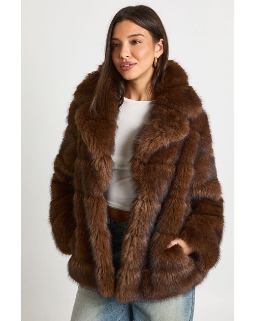 Boohoo Oversized Fur Coat in Brown | Lyst UK