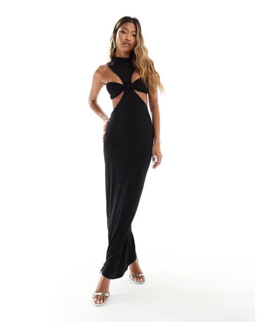 ASOS Extreme Cut Out High Neck Maxi Dress in Blue | Lyst UK