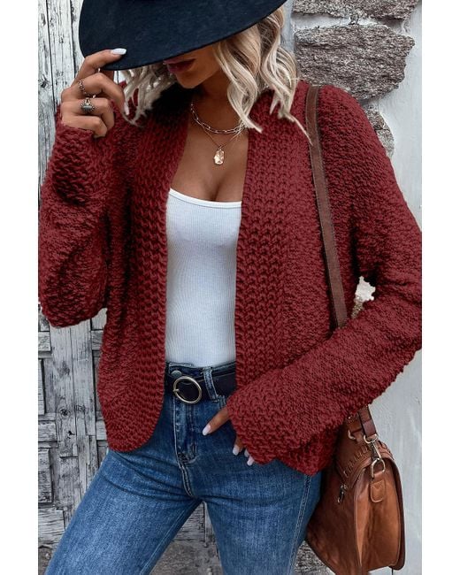 Everyday the Label Fuzzy Cardigan Sweater Open Front in Red | Lyst UK