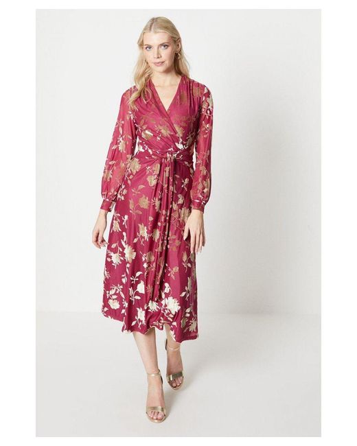 PRINCIPLES Devore Wrap Belted Maxi Dress in Red | Lyst UK