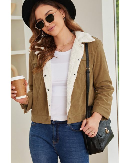 Everyday the Label Khaki Corduroy Sherpa Snap Button Flap Jacket in ...