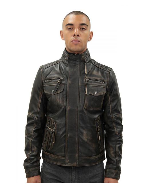 Infinity Leather Retro Biker Jacket-Toronto in Black for Men | Lyst UK