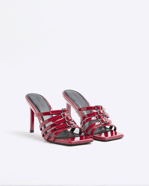 River Island Heeled Sandals Buckle Mule Pu in Pink | Lyst UK