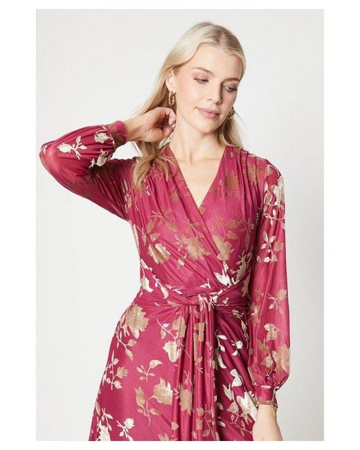 PRINCIPLES Devore Wrap Belted Maxi Dress in Red | Lyst UK