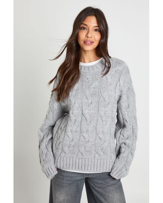 Boohoo Drop Shoulder All Over Cable Oversized Knitted Jumper in Grey ...