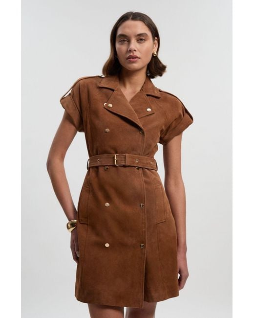 Karen Millen Suede Utility Mini Dress in Brown | Lyst UK