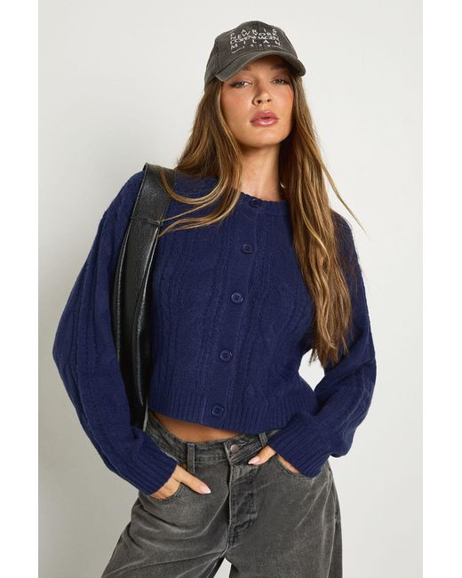 Boohoo Cable Knit Cardigan in Blue | Lyst UK