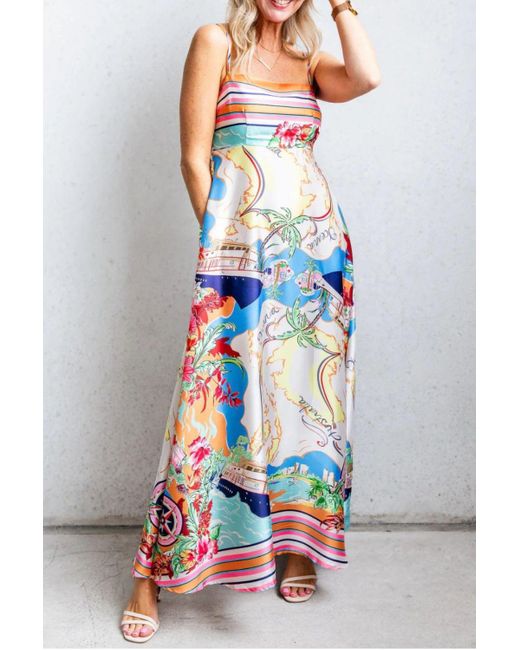 Everyday the Label Tropical Map Print Maxi Dress in White | Lyst UK