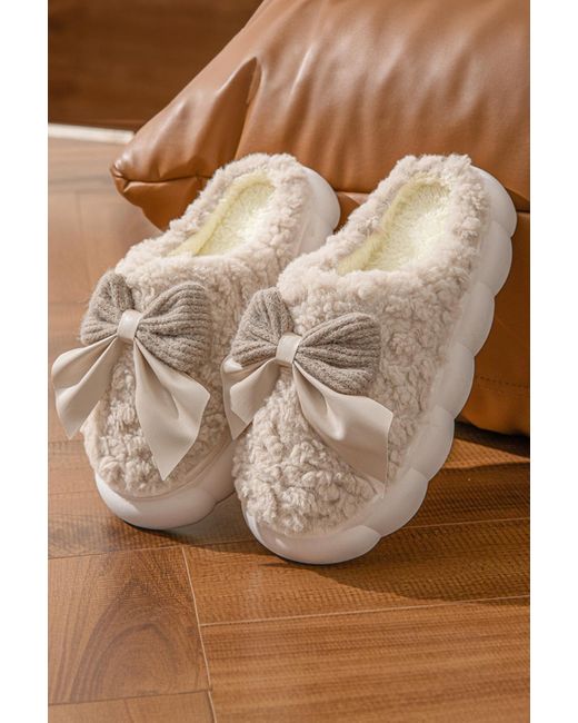 Everyday the Label Fuzzy Bow House Slippers in Brown | Lyst UK