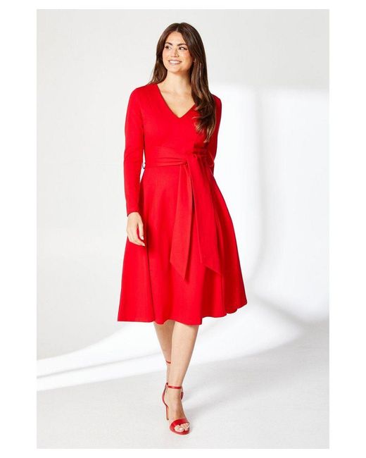 PRINCIPLES Seam Detail Belted Midi Dress in Red | Lyst UK