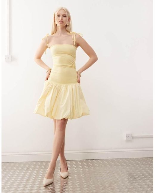 Amy Lynn Alexa Tie Shoulder Puffball Mini Dress in Natural | Lyst UK