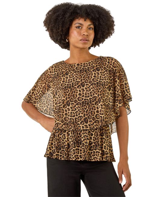 Roman Animal Print Mesh Overlay Top in Brown | Lyst UK