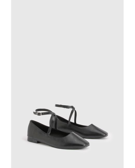 Boohoo Wide Strap Ballet Flats in Black | Lyst UK