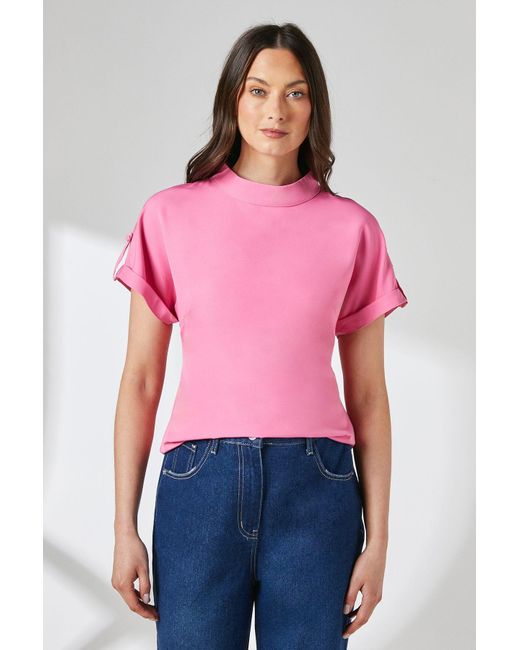 PRINCIPLES High Neck Detail Crepe Top in Pink | Lyst UK