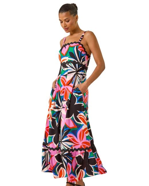 Roman Floral Ric Rac Maxi Dress in Red | Lyst UK