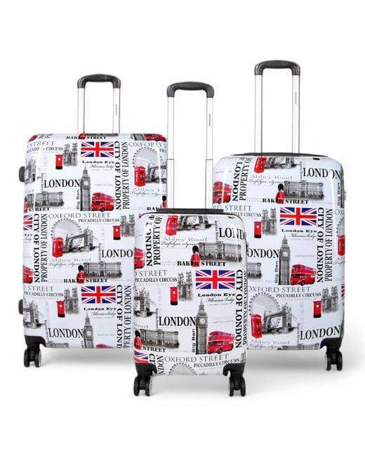 Infinity Leather Expandable Hard Shell London Print 8 Wheels Travel ...