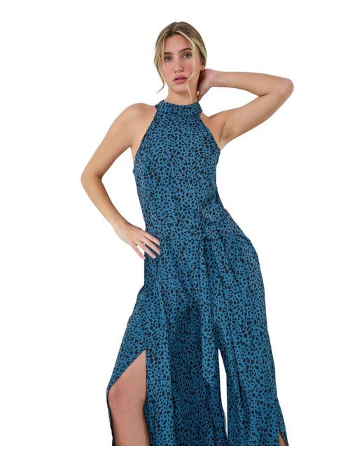 D.u.s.k Spot Halter Neck Side Split Jumpsuit in Blue | Lyst UK