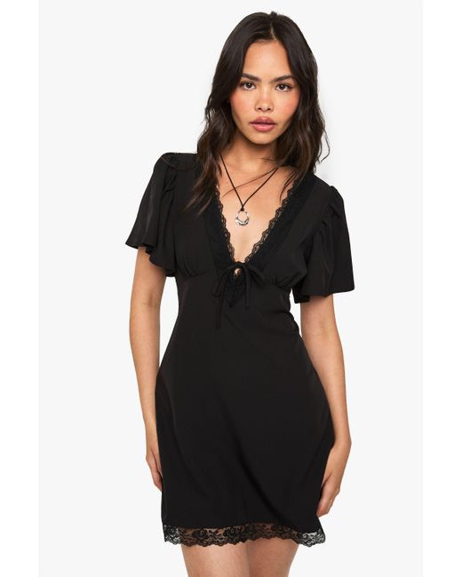 Boohoo Lace Trim Mini Dress in Black | Lyst UK