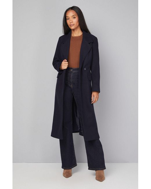 Wallis Petite Side Split Belted Coat in Blue | Lyst UK