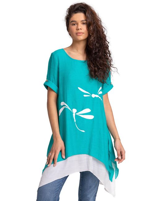 Roman Dragonfly Print Asymmetric Tunic Top in Blue | Lyst UK