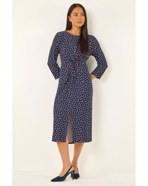 Roman Petite Spot Front Knot Dress in Blue | Lyst UK