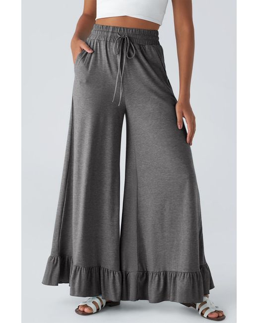 Azura Exchange Ruffle Hem Wide Leg Pants in Black | Lyst UK