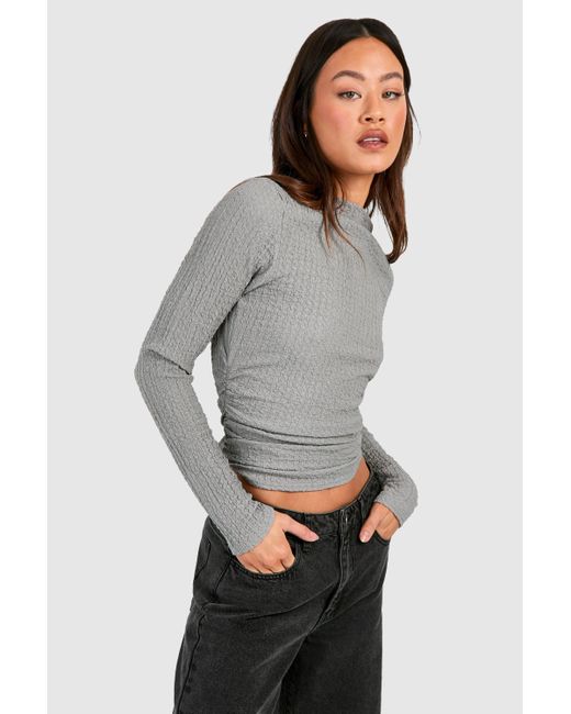 Boohoo Tall Ruched Crinkle Top in Grey | Lyst UK